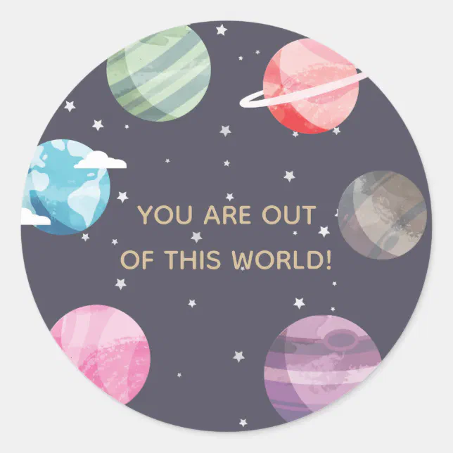 Space Themed Birthday Party Round Stickers | Zazzle