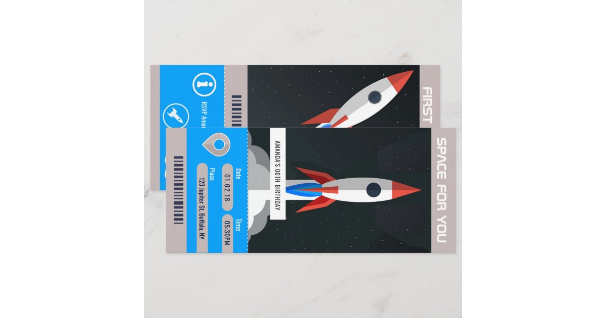 Space Themed Birthday Party travel ticket invite | Zazzle