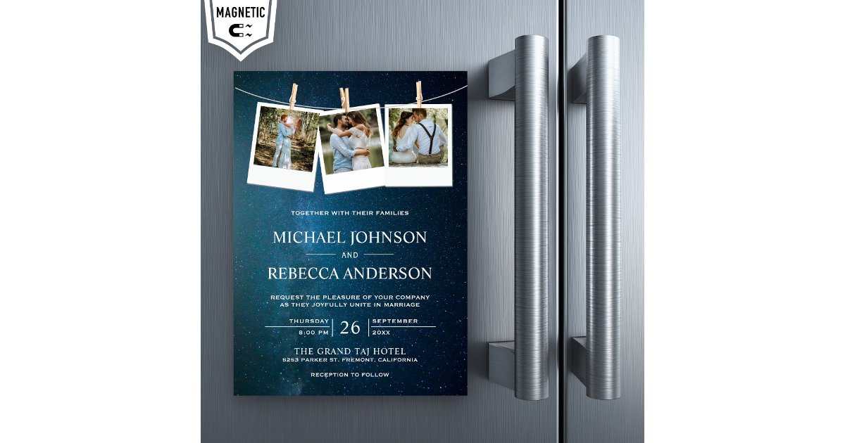 Space Universe Blue Galaxy Photo Collage Wedding Magnetic Invitation ...