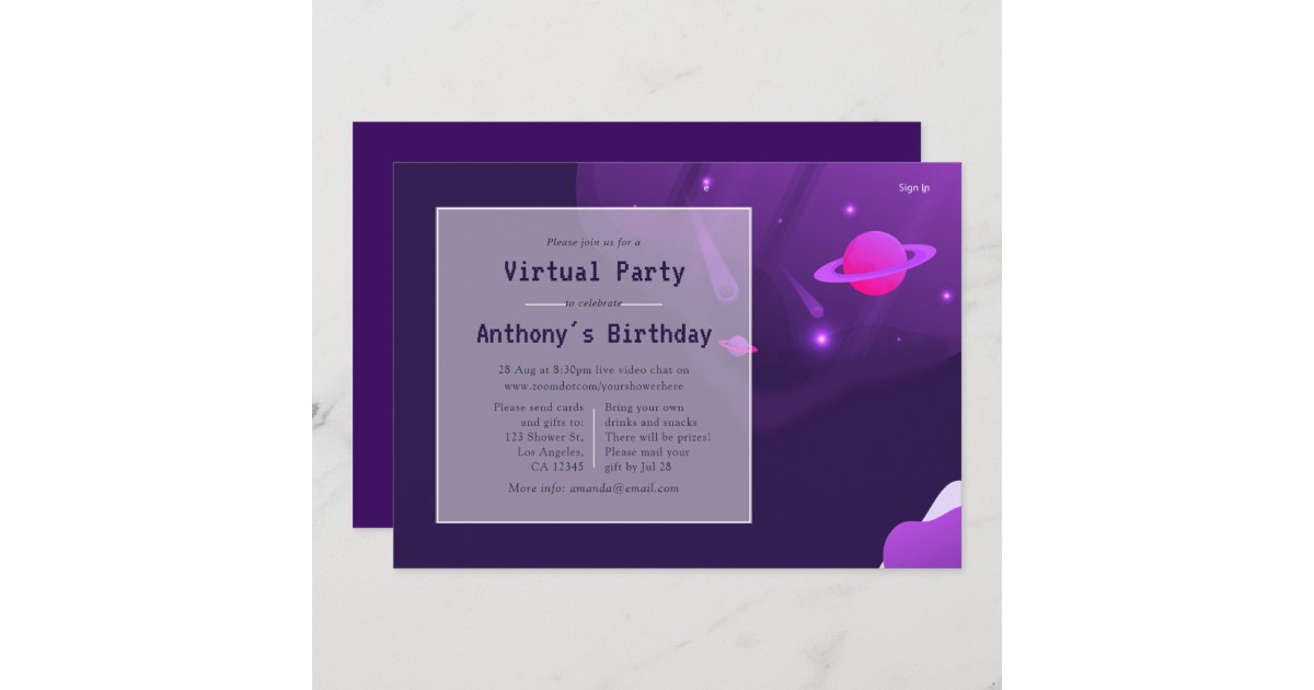 Space Virtual Reality Birthday Party Invitation | Zazzle