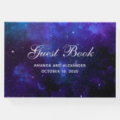 Space wedding. Night stars. Modern navy galaxy Guest Book | Zazzle