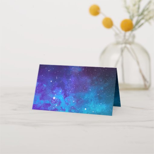 Space wedding. Night stars. Navy modern galaxy Place Card | Zazzle