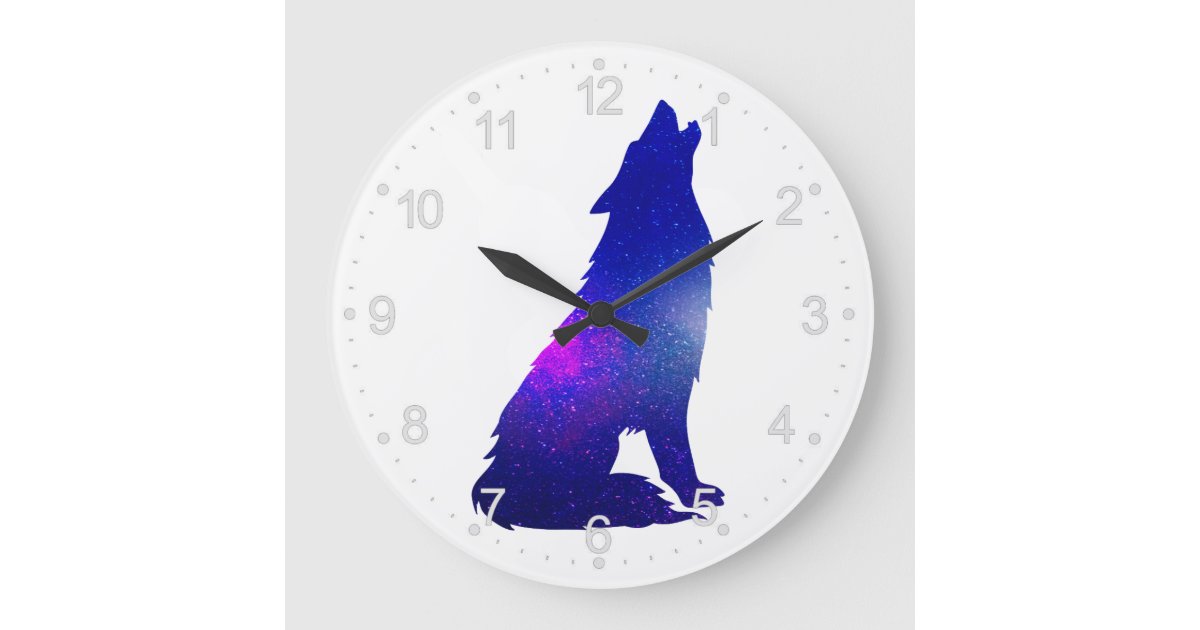 Space Wolf howling - Choose background color Large Clock | Zazzle