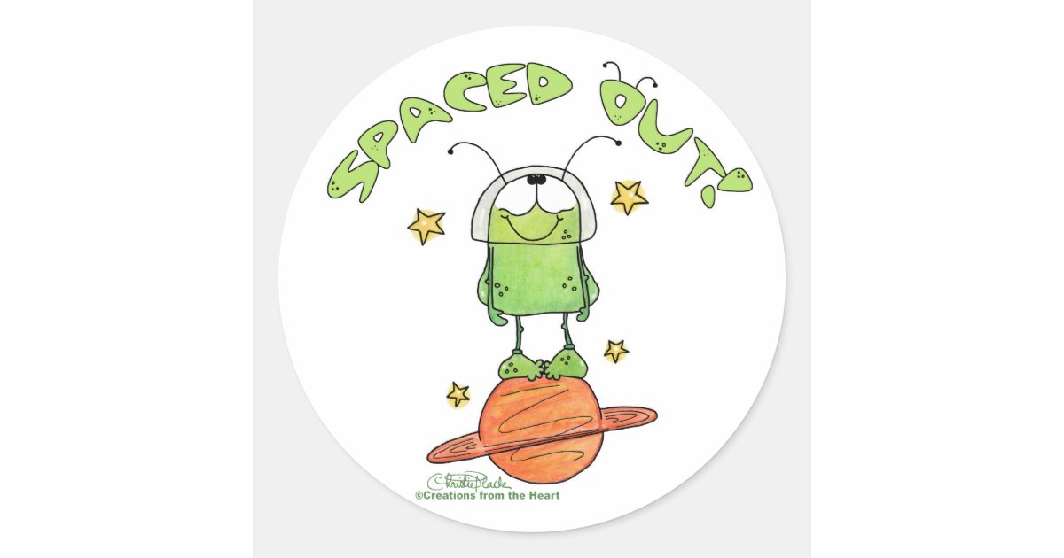 Spaced Out Alien Classic Round Sticker | Zazzle