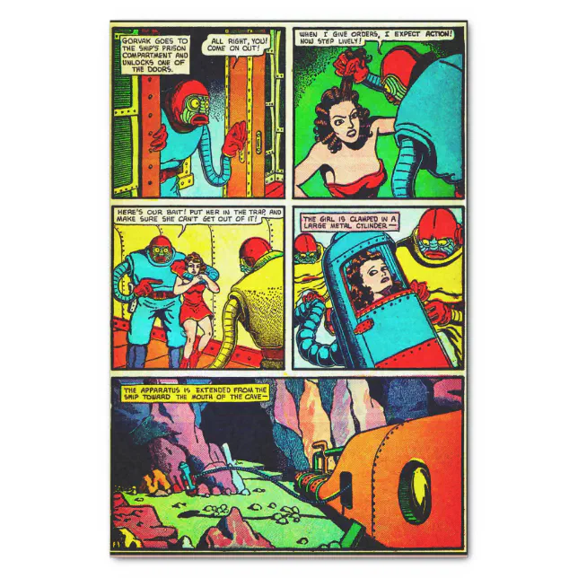 SpaceHawk, Martians, and a Damsel Comic Book Page Tissue Paper | Zazzle