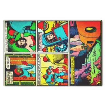SpaceHawk, Martians, and a Damsel Comic Book Page Tissue Paper | Zazzle
