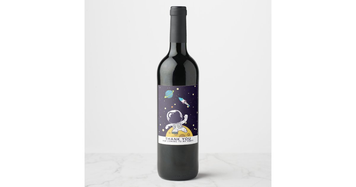 Spaceman Astronaut FloaTS in Outer Space Thank You Wine Label | Zazzle