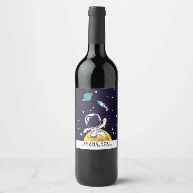 Spaceman Astronaut FloaTS in Outer Space Thank You Wine Label | Zazzle