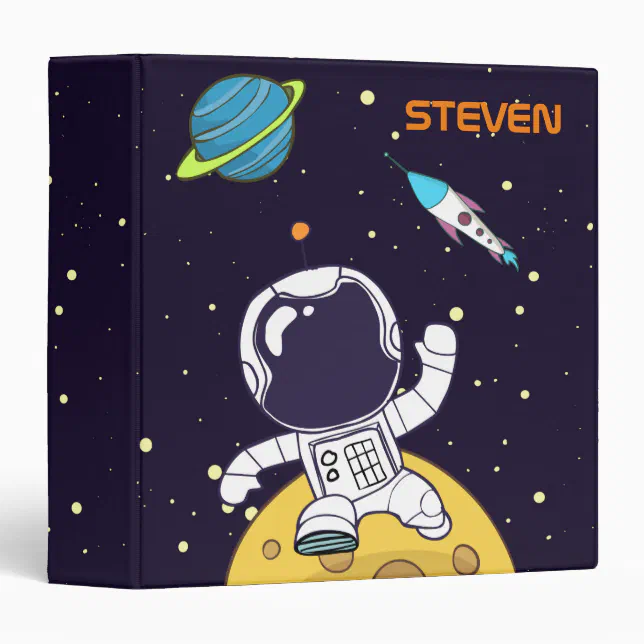 Spaceman Exploring Outer Space 3 Ring Binder | Zazzle