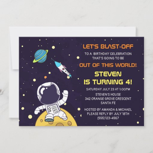 Spaceman Exploring Outer Space Birthday Invitation | Zazzle