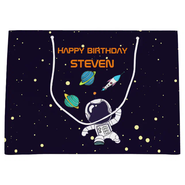Spaceman Floating in Outer Space Birthday Large Gift Bag | Zazzle