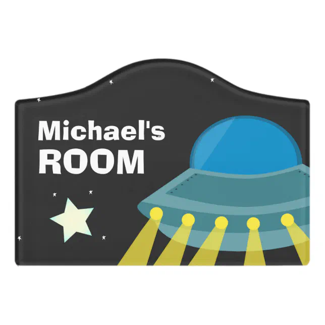 Spaceship in Space Personalised Boy's Room Door Sign | Zazzle