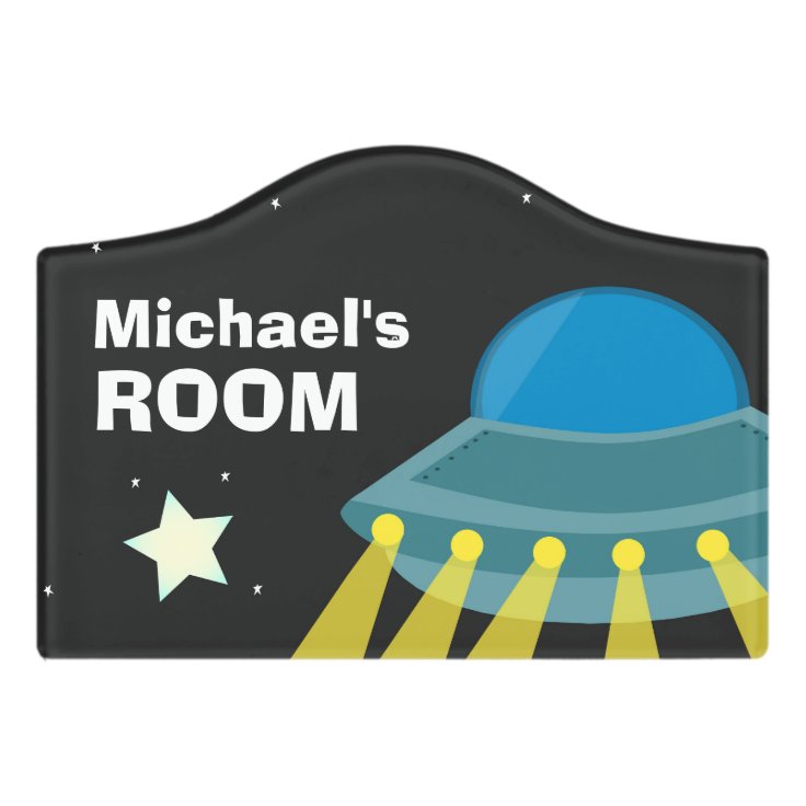Spaceship in Space Personalised Boy's Room Door Sign | Zazzle