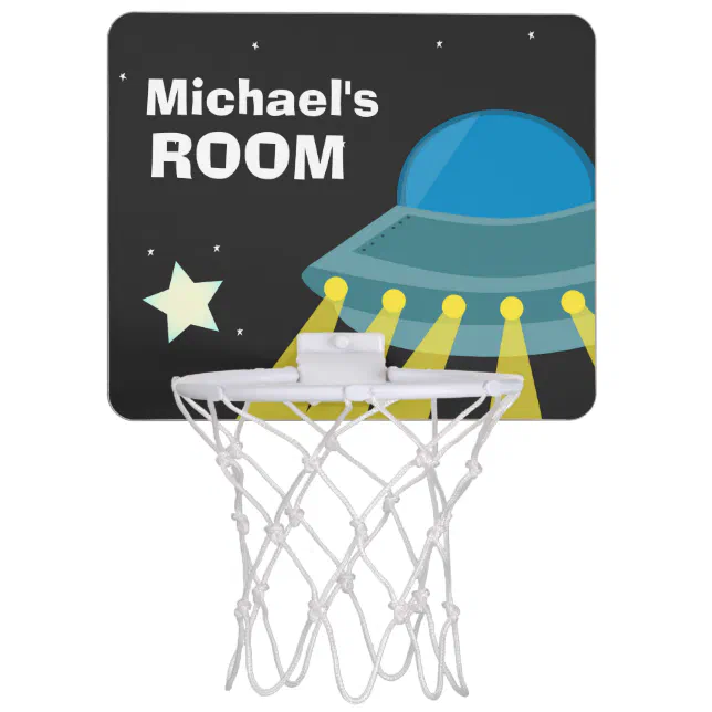Spaceship in Space Personalised Boy's Room Mini Basketball Hoop | Zazzle