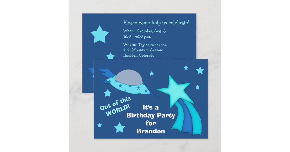 Spaceship Kids Birthday Party Invitation | Zazzle