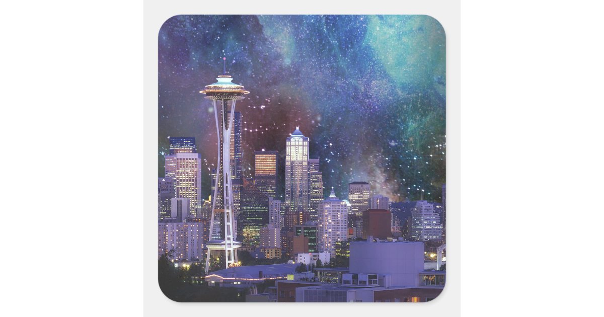 Spacey Seattle Square Sticker | Zazzle
