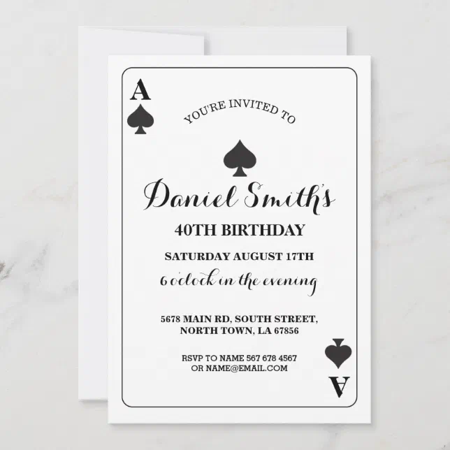 Spades Playing Card Birthday Ace Vegas Invitation | Zazzle