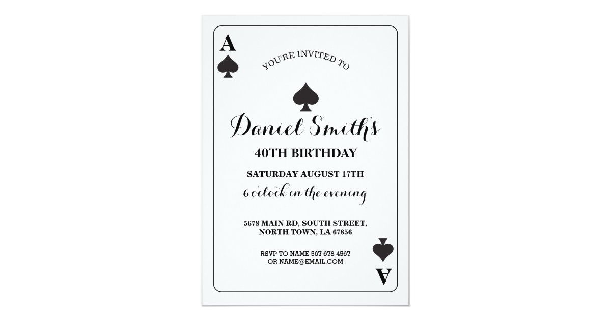 Spades Playing Card Birthday Ace Vegas Invitation | Zazzle.com