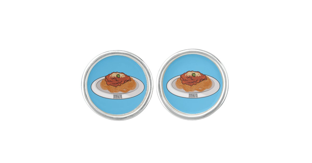 Spaghetti cartoon illustration cufflinks | Zazzle