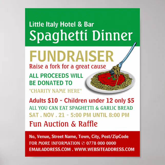 Spaghetti Dinner Fundraiser Event Poster | Zazzle