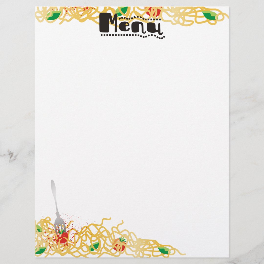 spaghetti Italian pasta dinner menu letterhead | Zazzle