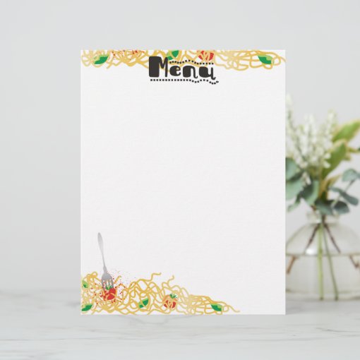spaghetti Italian pasta dinner menu letterhead | Zazzle