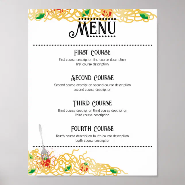 spaghetti Italian pasta dinner party catering menu Poster | Zazzle