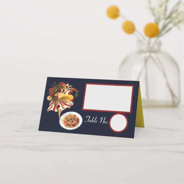 SPAGHETTI PARTY DANCE,ITALIAN KITCHEN AND TOMATOES PLACE CARD | Zazzle