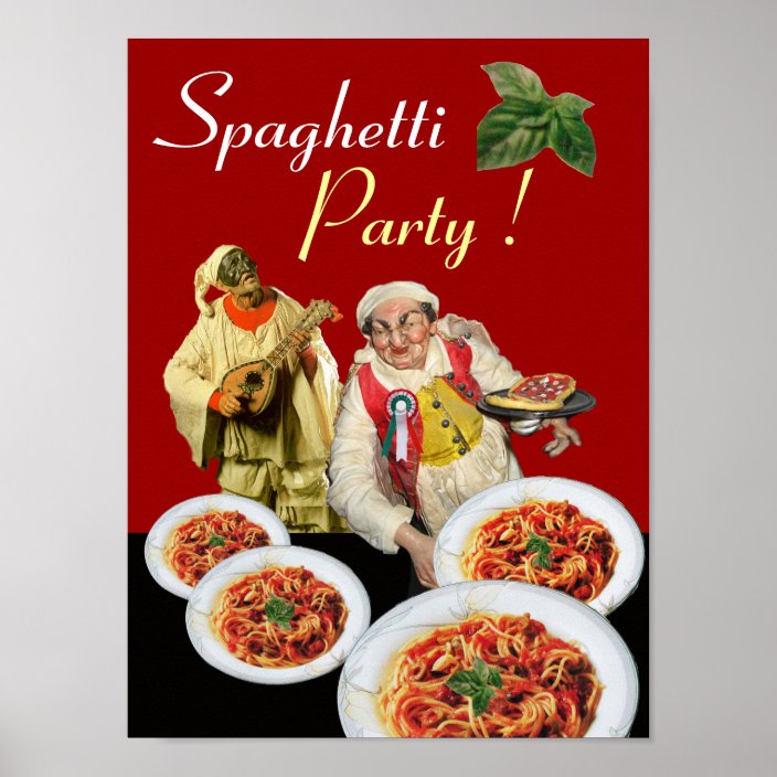 SPAGHETTI PARTY,Italian Kitchen,Chef,Pulcinella Poster | Zazzle.com