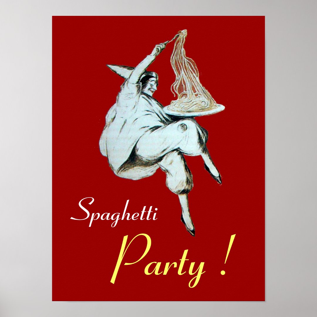 SPAGHETTI PARTY, ITALIAN KITCHEN ,red Poster | Zazzle