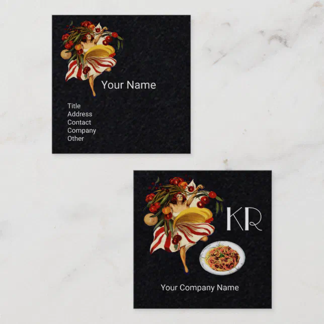 SPAGHETTI PARTY TALIAN KITCHEN TOMATOES Black Square Business Card | Zazzle