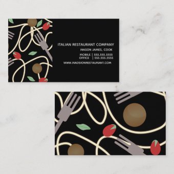 Spaghetti Pasta Italian Dinner Utensils Meatballs Business Card | Zazzle