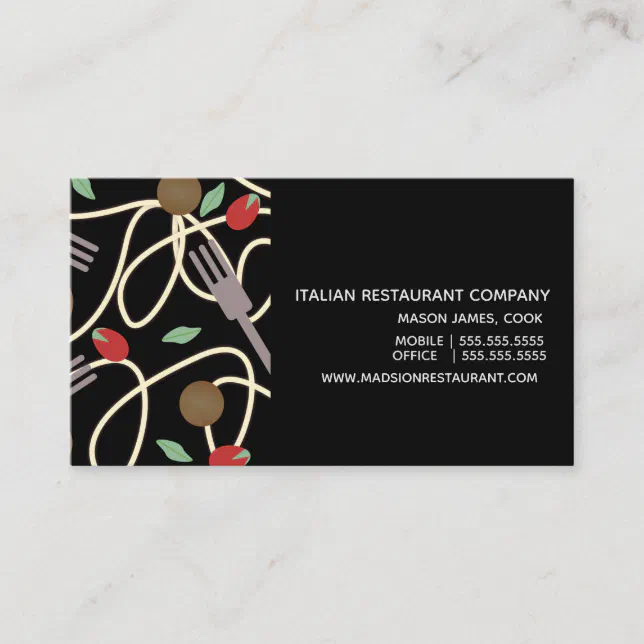 Spaghetti Pasta Italian Dinner Utensils Meatballs Business Card | Zazzle