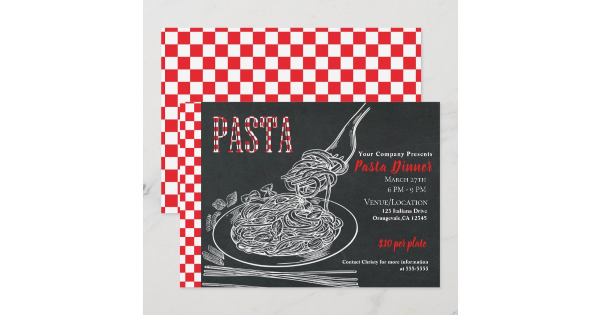 Spaghetti Pasta Rustic Chalk Event Dinner Party Invitation | Zazzle