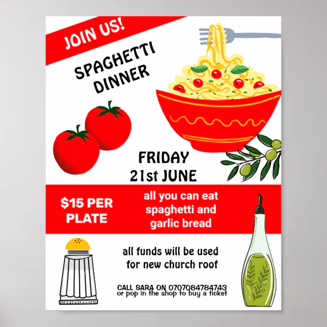 Spaghetti spag bowl fundraiser poster | Zazzle