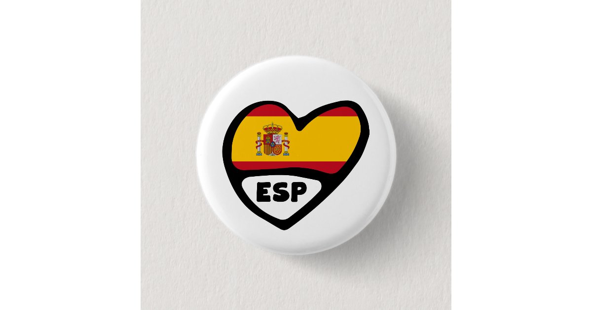 Spain Country Code Flag Heart Pin Badge, ESP | Zazzle