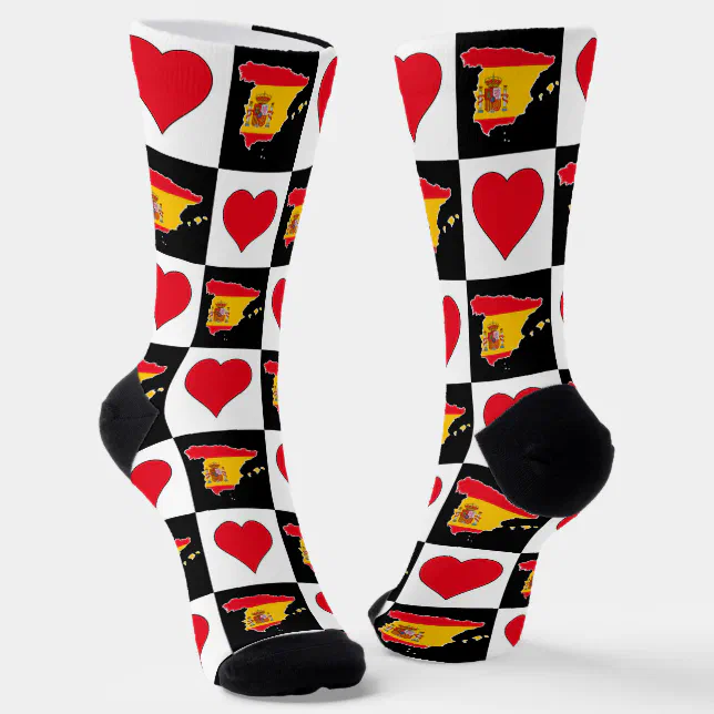 Spain Heart Pattern Spanish National Flag Map Socks | Zazzle