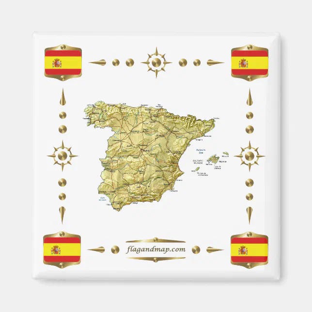 Spain Map + Flags Magnet | Zazzle