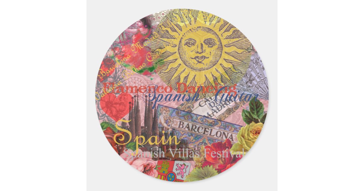 Spain Sunshine Spanish Travel Art Classic Round Sticker | Zazzle