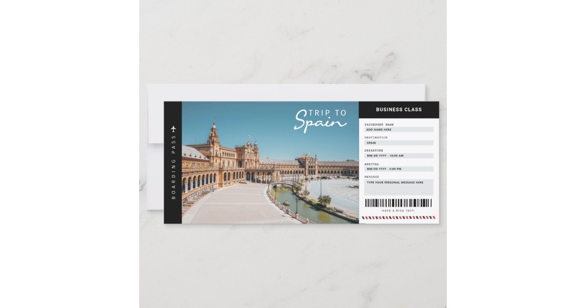 Spain Trip Boarding Pass Travel Vacation Ticket | Zazzle