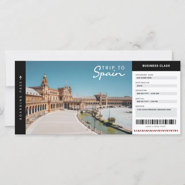 Spain Trip Boarding Pass Travel Vacation Ticket | Zazzle
