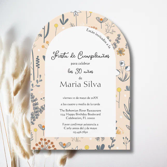 Spanish Any Age Boho Wildflower Birthday Party Invitation | Zazzle