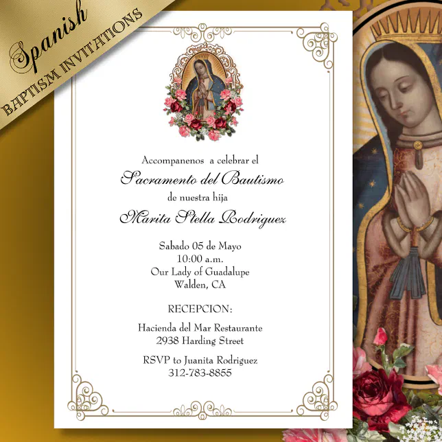 SPANISH BAPTISM GUADALUPE CHRISTENING INVITATION | Zazzle