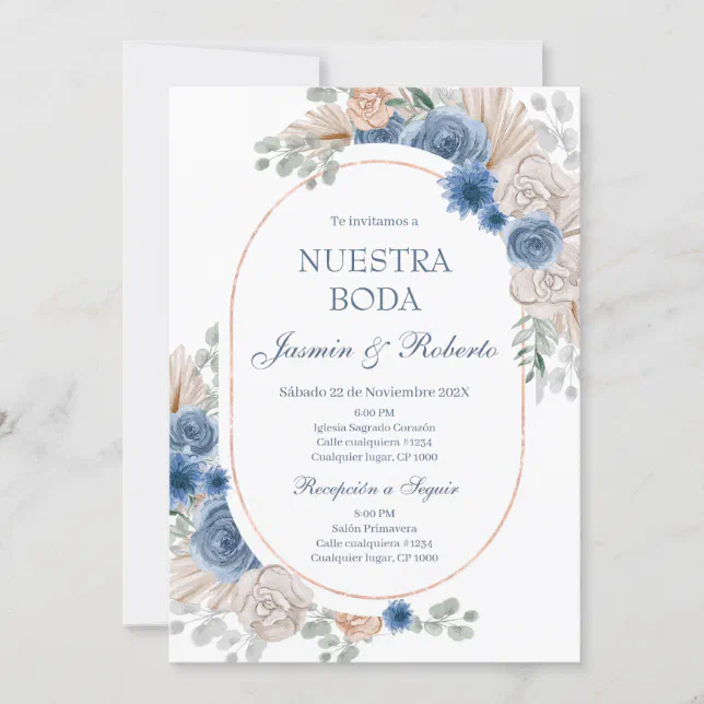 Spanish Blue Floral Wedding Invitation | Zazzle