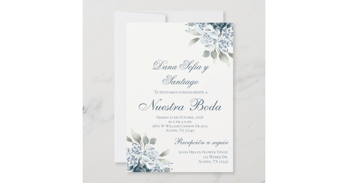 Spanish Blue floral Wedding Invitation | Zazzle