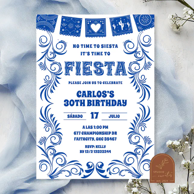 Spanish Blue Talavera Birthday Fiesta Invitation | Zazzle