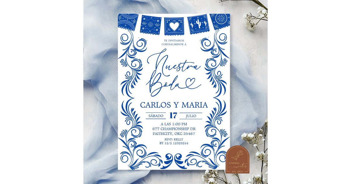 Spanish Blue Talavera Frame Nuestra Boda Invitation | Zazzle