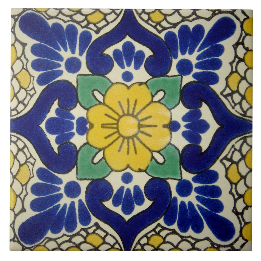 Spanish Blue & Yellow Flower Ceramic Photo Tile | Zazzle
