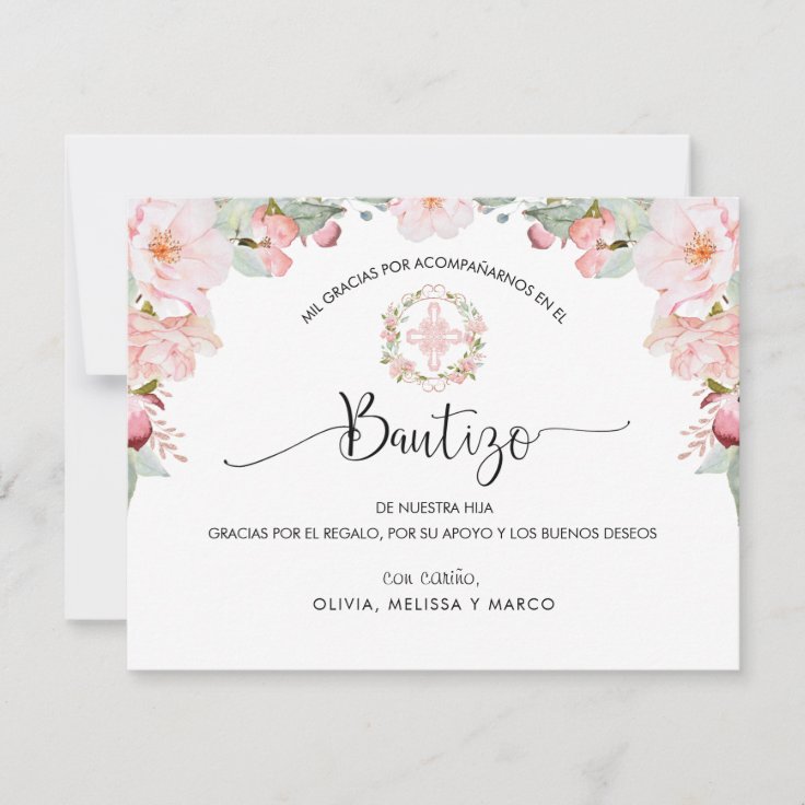 Spanish, Blush and Mint Baptism Thank You | Zazzle