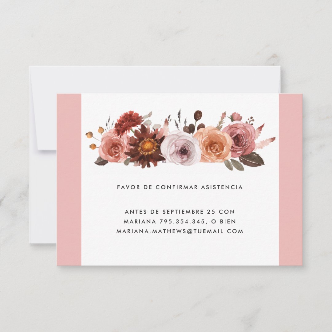 Spanish, Blush, Pink and Burgundy Floral RSVP Card | Zazzle